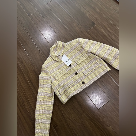 Zara | Jackets & Coats | Zara Yellow And Cream Texture Jacket | Poshmark